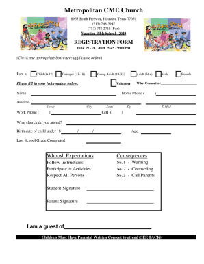 Fillable Online VBS Registration Registration Form 1and 2 Fax Email ...