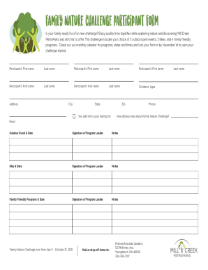 Fillable Online Family Nature Challenge Participant Form Fax Email ...