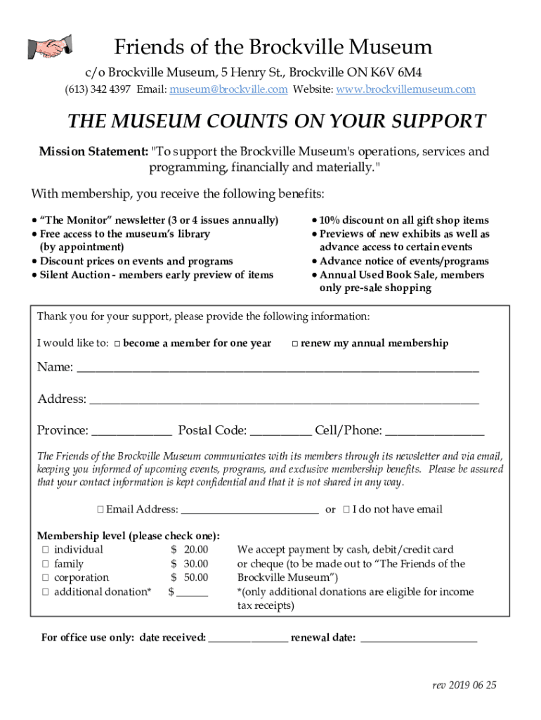 Fillable Online c/o Brockville Museum, 5 Henry St Fax Email Print ...
