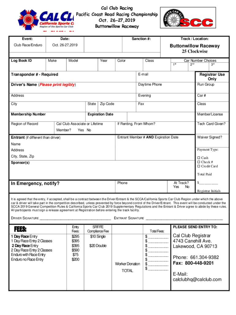 Fillable Online 2019 PCCRC Entry Form Fax Email Print - pdfFiller