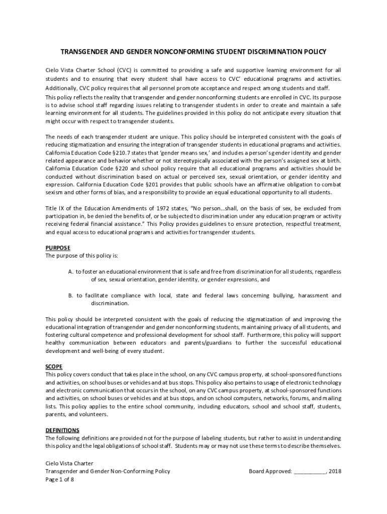Fillable Online TRANSGENDER AND GEND ER NONCONFORMING STUDENT DISCRIMINATION ... Fax Email Print ...
