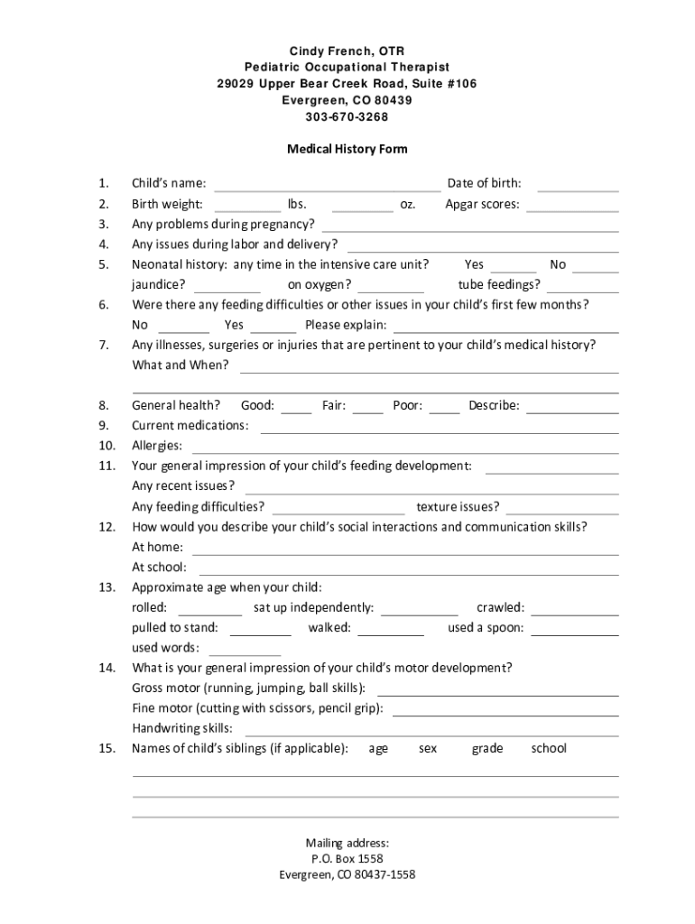 Fillable Online Medical History Form table Fax Email Print - pdfFiller