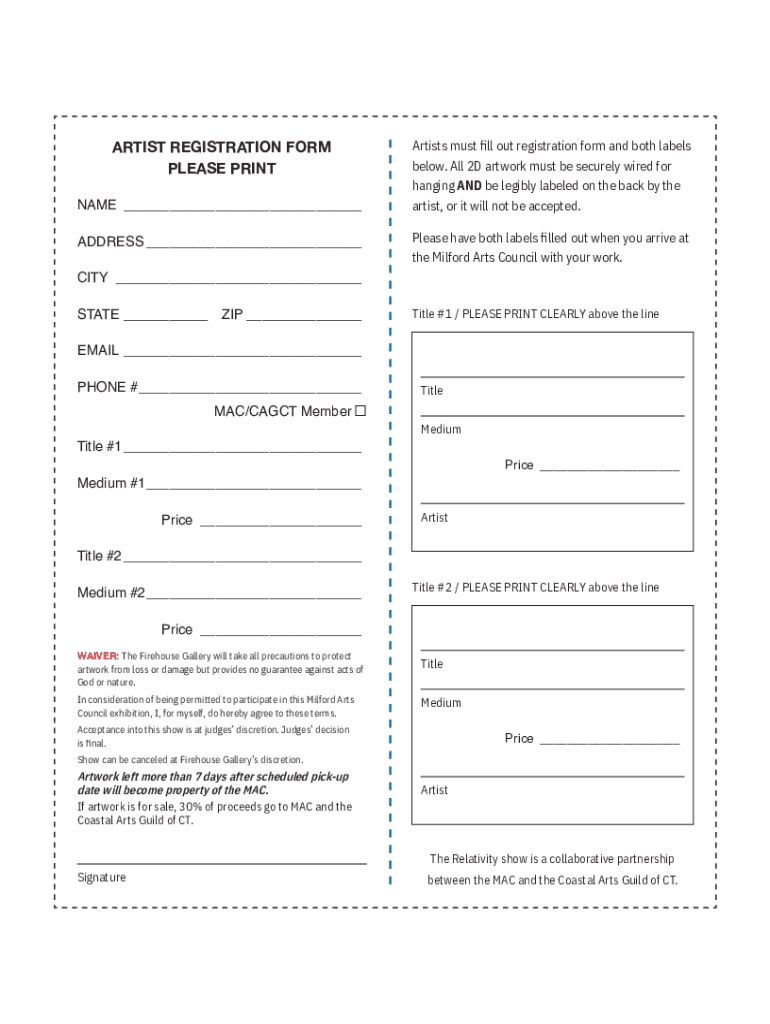 Fillable Online Artists must fill out registration form and both labels ...