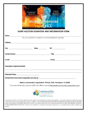 Fillable Online SILENT AUCTION DONATION AND INFORMATION FORM Fax Email ...