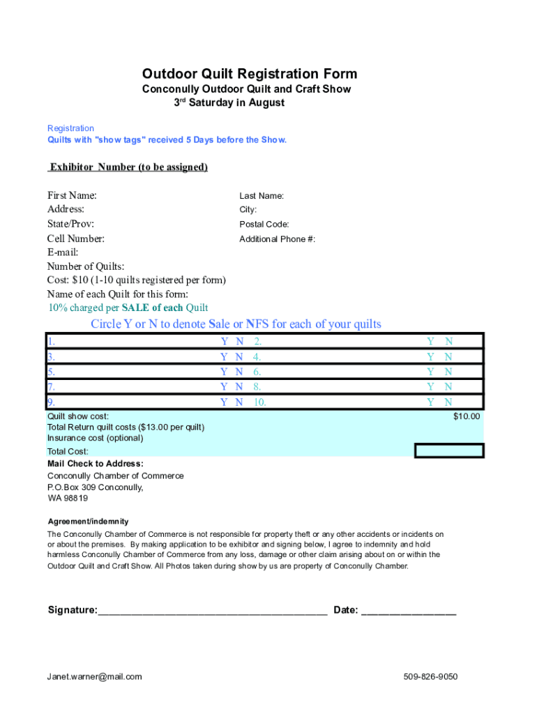 Fillable Online Outdoor Quilt Registration Form - Conconully Fax Email ...