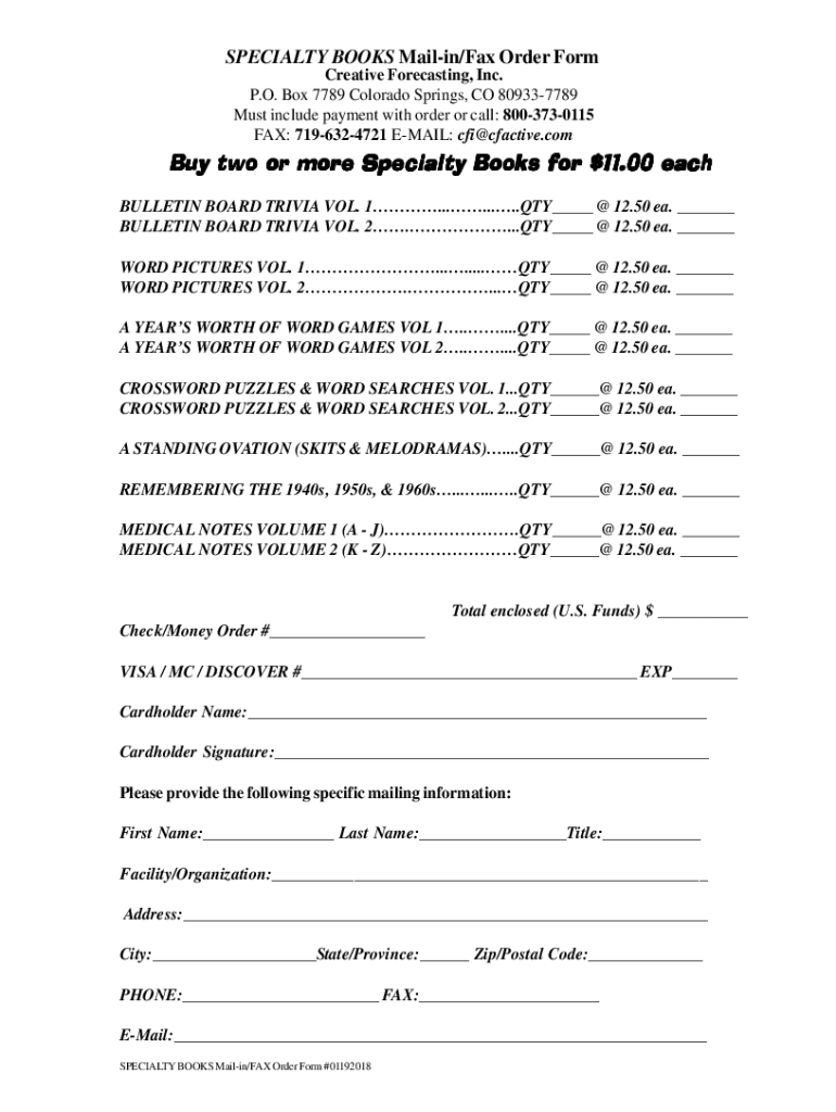 Fillable Online SPECIALTY ORDER FORM.pmd Fax Email Print - pdfFiller
