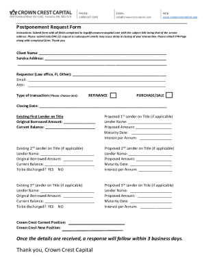 Fillable Online Postponement Request Form - Crown Crest Capital Fax ...