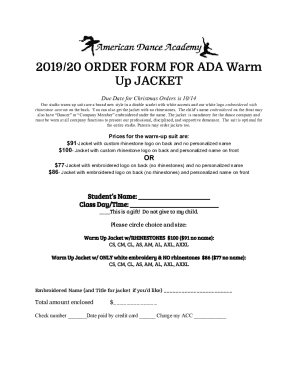 Fillable Online 2019/20 ORDER FORM FOR ADA Warm Fax Email Print - pdfFiller