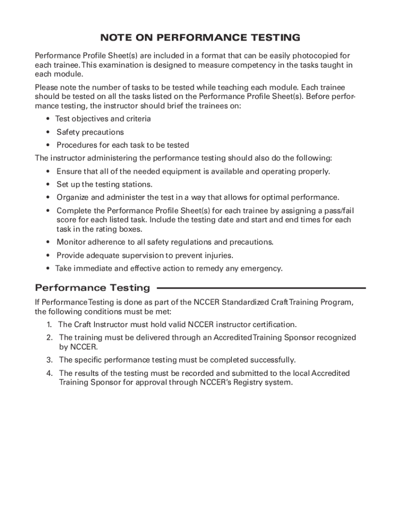 Fillable Online Performance Profile Sheet(s) are included in a format ...