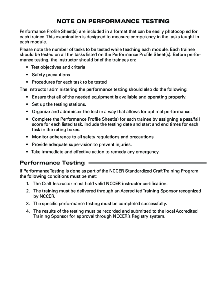 Fillable Online NOTE ON PERFORMANCE TESTING - blog.nccer.org Fax Email ...