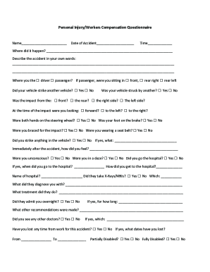 Fillable Online PERSONAL INJURY QUESTIONNAIRE. NAME: Date of Accident ...