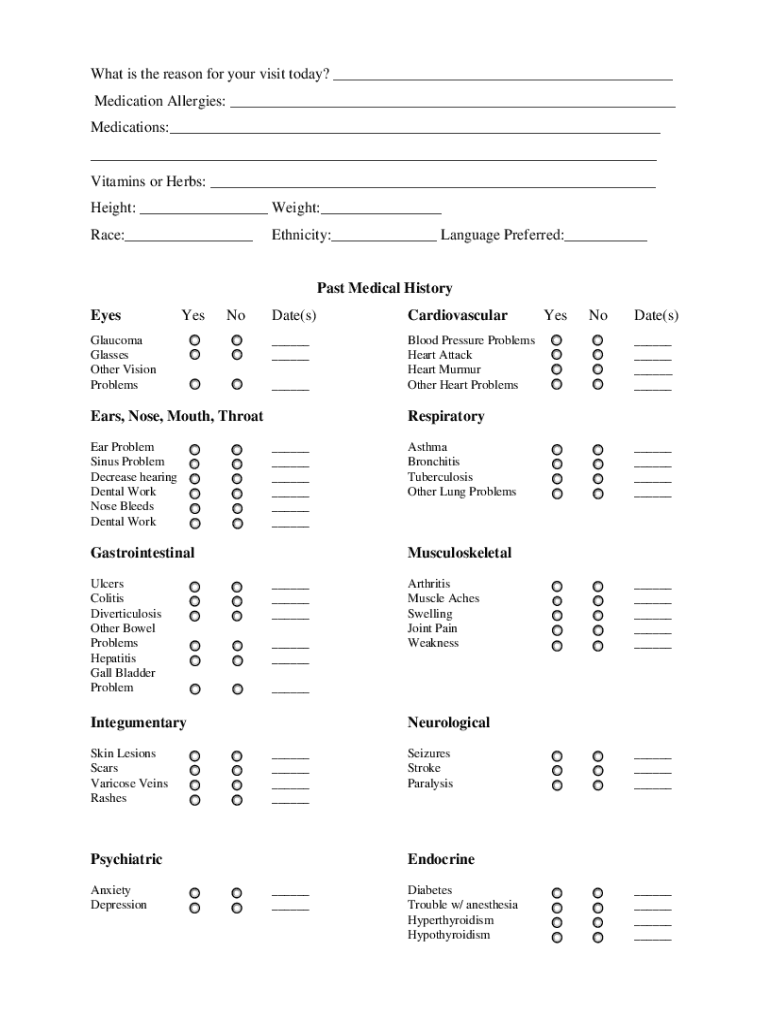 Fillable Online What is the reason for your visit today? Medication ... Fax Email Print - pdfFiller