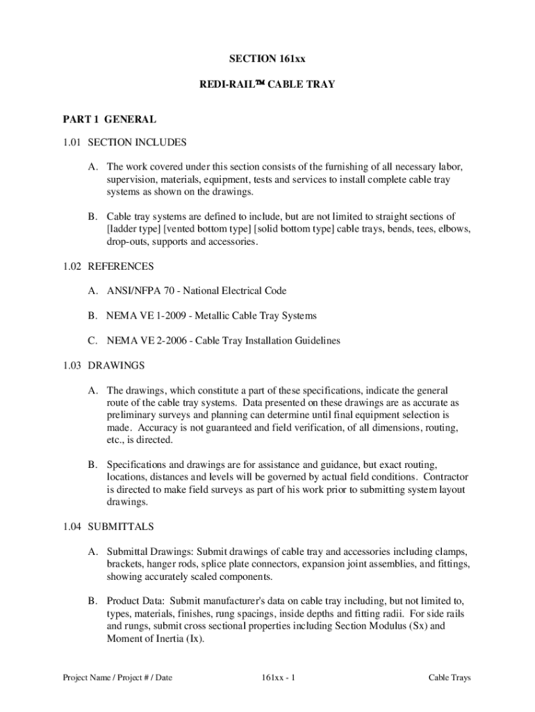 Fillable Online SECTION 161xx REDI-RAIL CABLE TRAY PART 1 GENERAL Fax ...