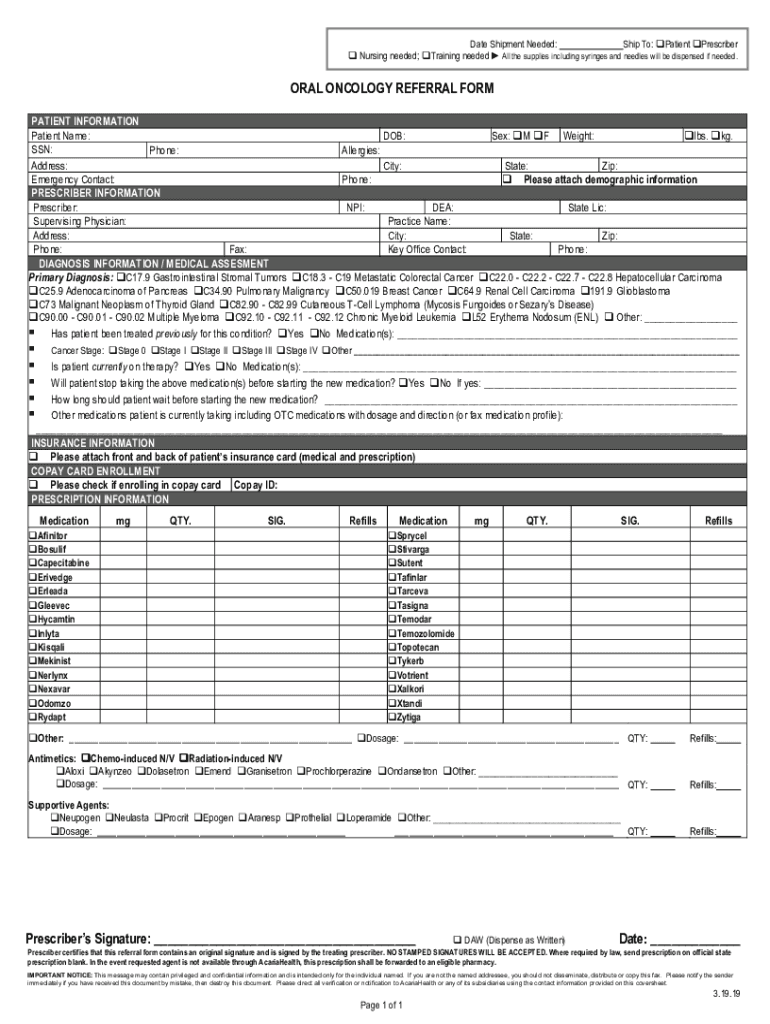 Fillable Online Acaria Health - VA-CT-Oral Oncology Referral Form. Oral Oncology Referral Form ...