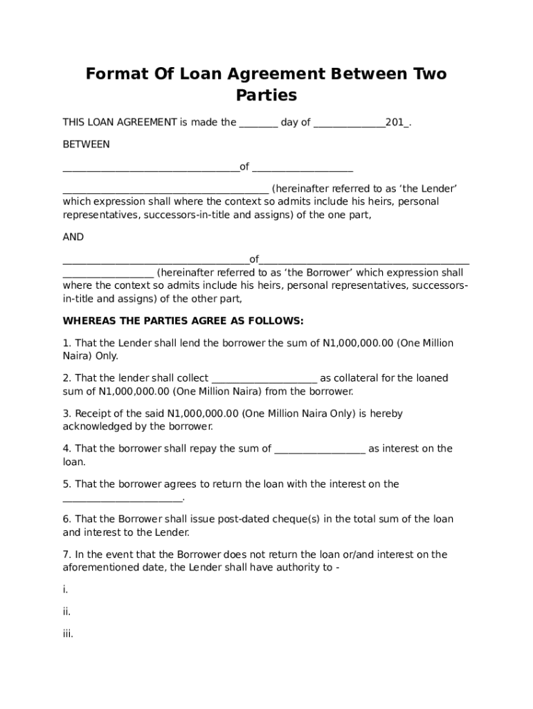Fillable Online Loan Agreement - Template Form to Fill out Word and PDF ...