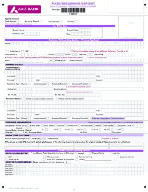 Fillable Online Axis Bank FD/RD A/c Opening form TD001 in Fillable PDF ...