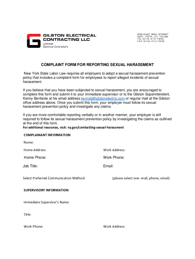 Fillable Online Employersthe State Of New Yorkcomplaint Form For