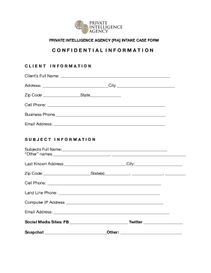Fillable Online PRIVATE INTELLIGENCE AGENCY PIA INTAKE CASE FORM Fax ...