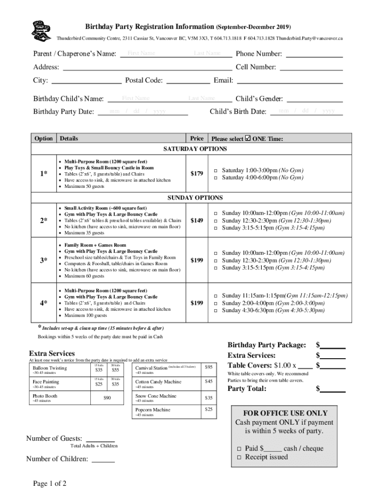 Fillable Online PDF Birthday Party Registration Form Fax Email Print ...