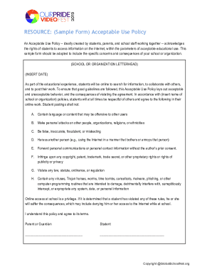 Fillable Online RESOURCE- (Sample Form) Acceptable Use Policy.doc Fax ...