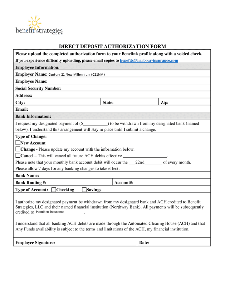 Fillable Online Free Direct Deposit Authorization Forms & Templates ...
