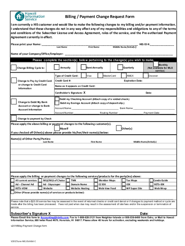 Fillable Online 2018May-Payment Change Form Fax Email Print - pdfFiller