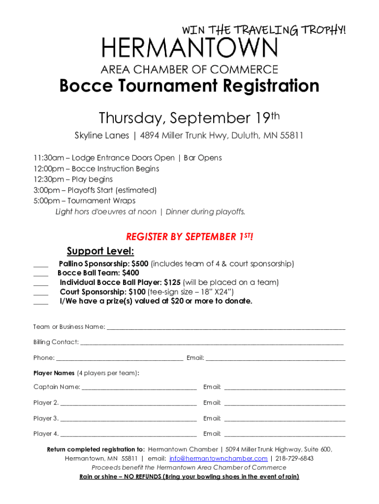 Fillable Online PDF Annual Bocce Ball Tournament - Hermantown Area Chamber of ... Fax Email ...