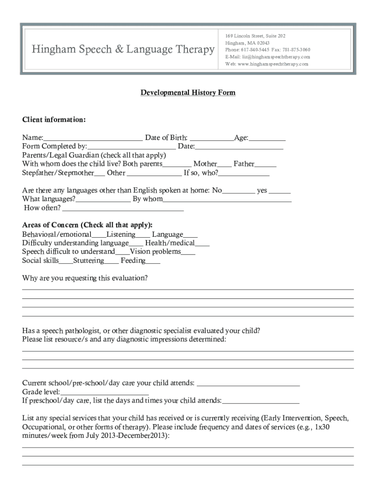 Fillable Online Developmental History Form Copy.docx Fax Email Print ...