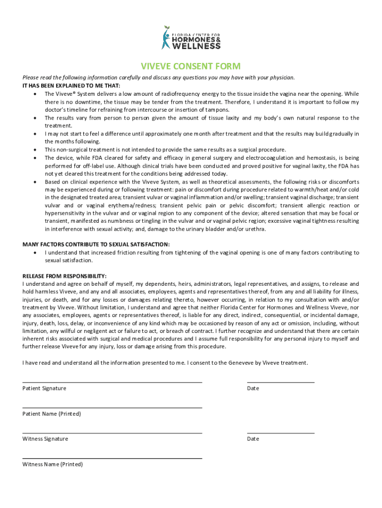 Fillable Online GENEVEVE BY VIVEVE TREATMENT CONSENT FORM Fax Email ...