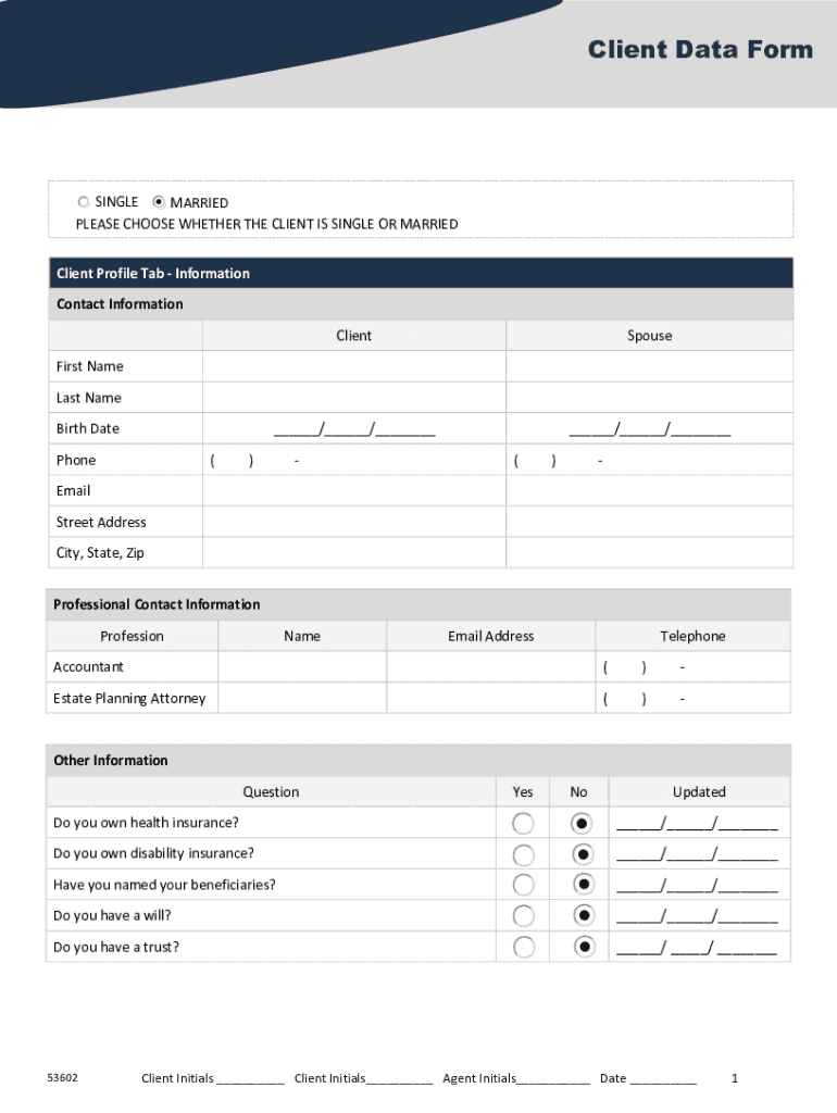 Fillable Online CLIENT DATA FORM - Birdseye Financial Fax Email Print ...