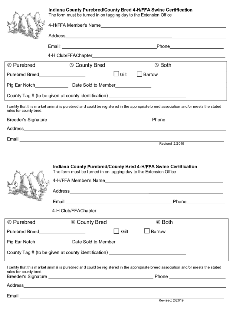 Fillable Online Indiana County Purebred/County Bred 4-H/FFA Swine ...