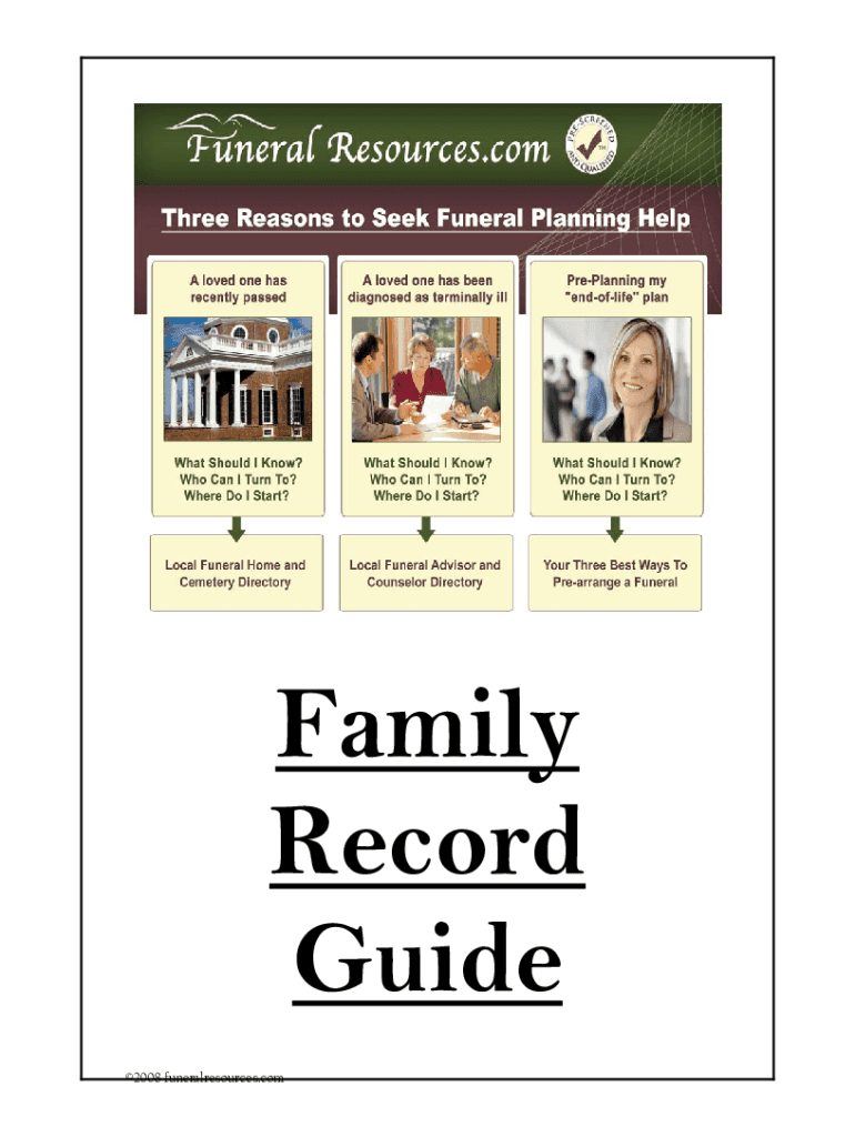 Fillable Online Family Record Guide, End of Life, Funeral Costs, Burial ...