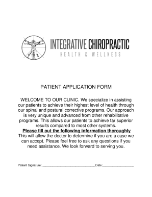 Fillable Online PATIENT APPLICATION FORM - integrativechirocenter.com Fax Email Print - pdfFiller