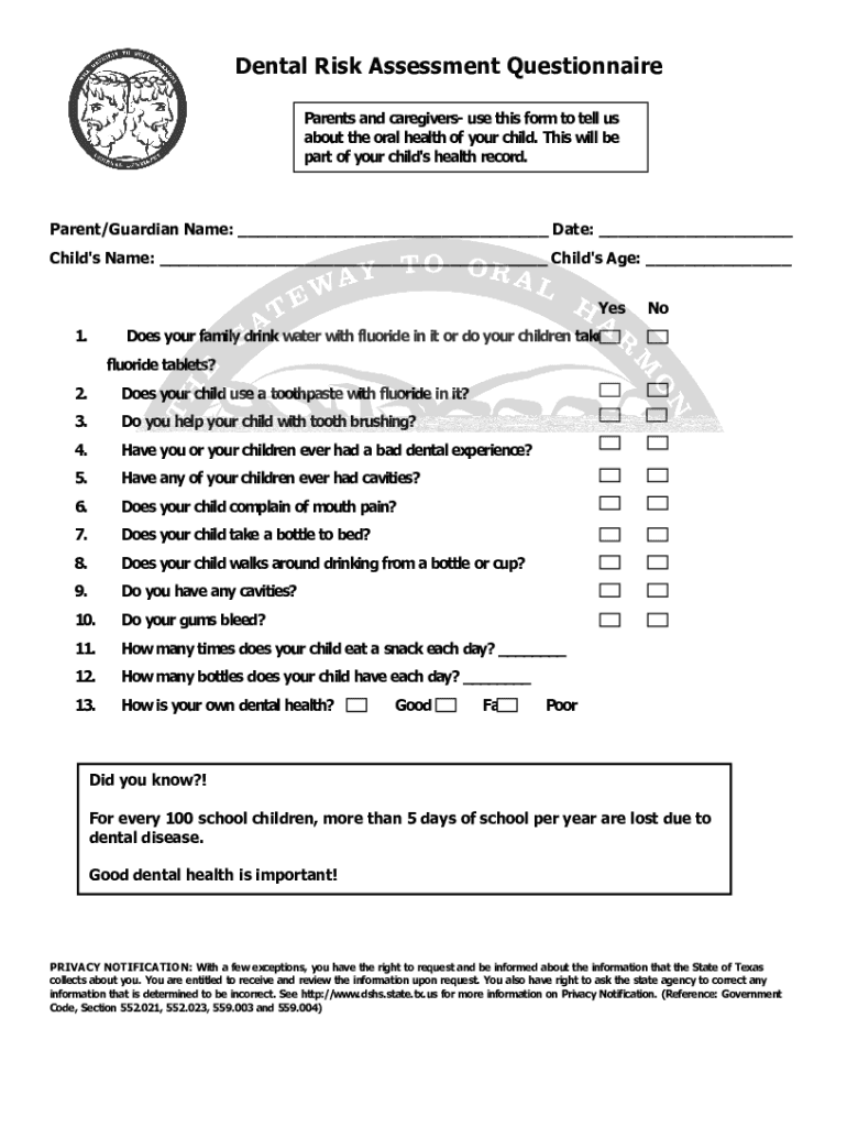 Fillable Online Oral Health Risk Assessment Tool - American Academy of ...