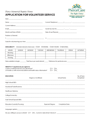 Fillable Online APPLICATION FOR VOLUNTEER SERVICE. PDF Volunteer Form ...