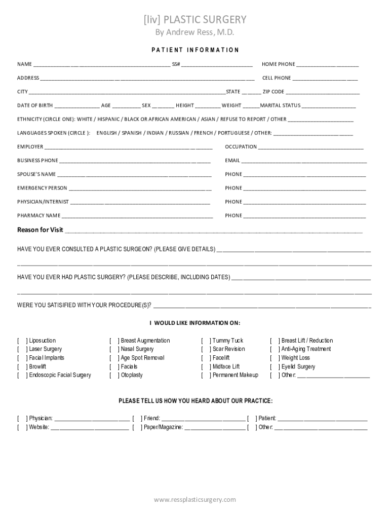 Fillable Online liv PLASTIC SURGERY Fax Email Print - pdfFiller