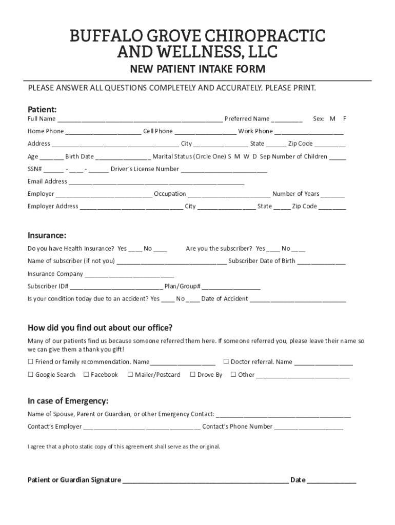 Fillable Online NEW PATIENT INTAKE FORM - Mario Garcia Fax Email Print - pdfFiller