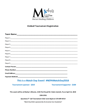 Fillable Online Kickball Tournament Registration Fax Email Print ...