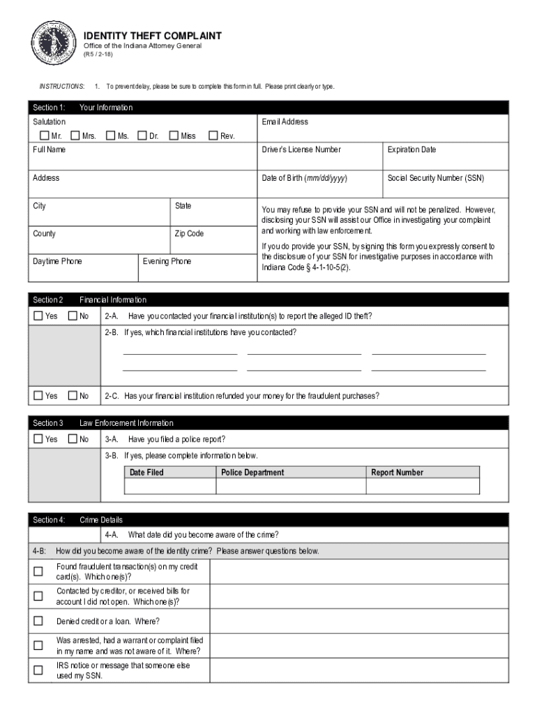 Fillable Online Fillable Identity Theft Complaint Form Fax Email Print ...