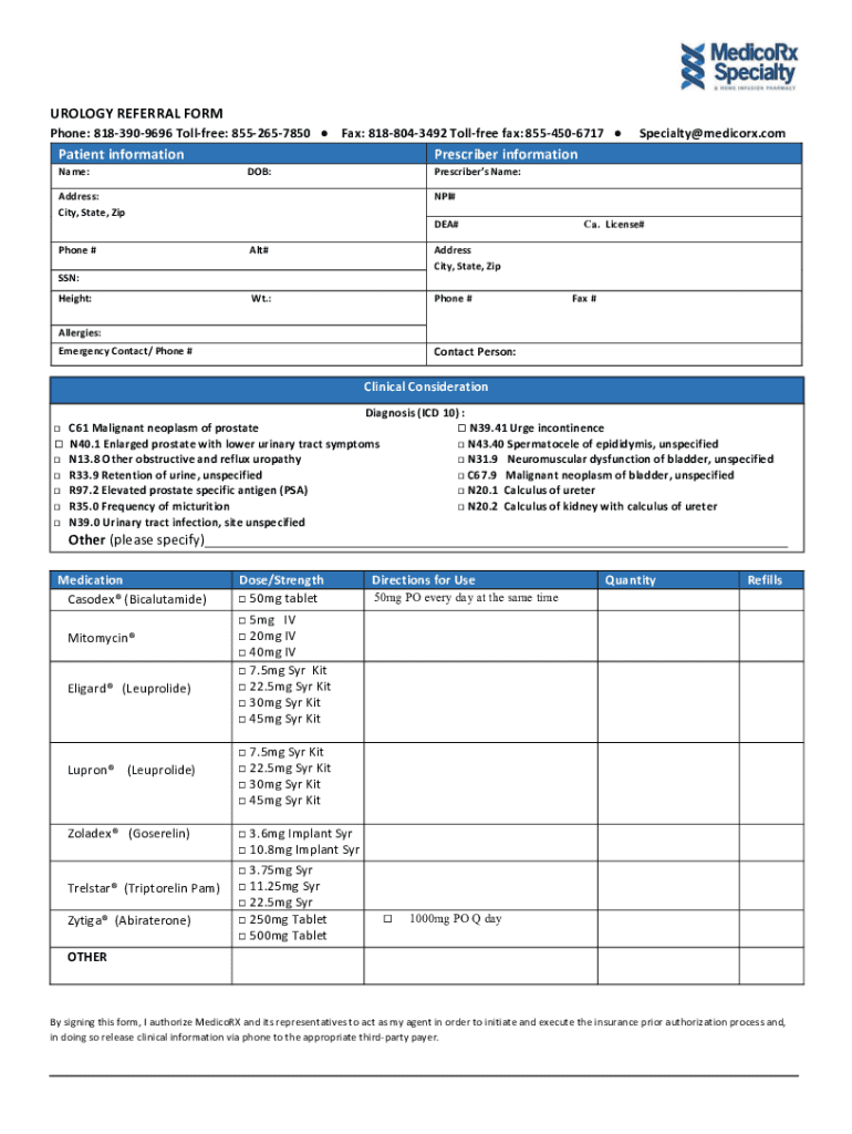 Urology Referral - Fill Online, Printable, Fillable, Blank | pdfFiller