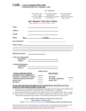 Fillable Online ARC PROJECT REVIEW FORM - Member Splash Fax Email Print ...