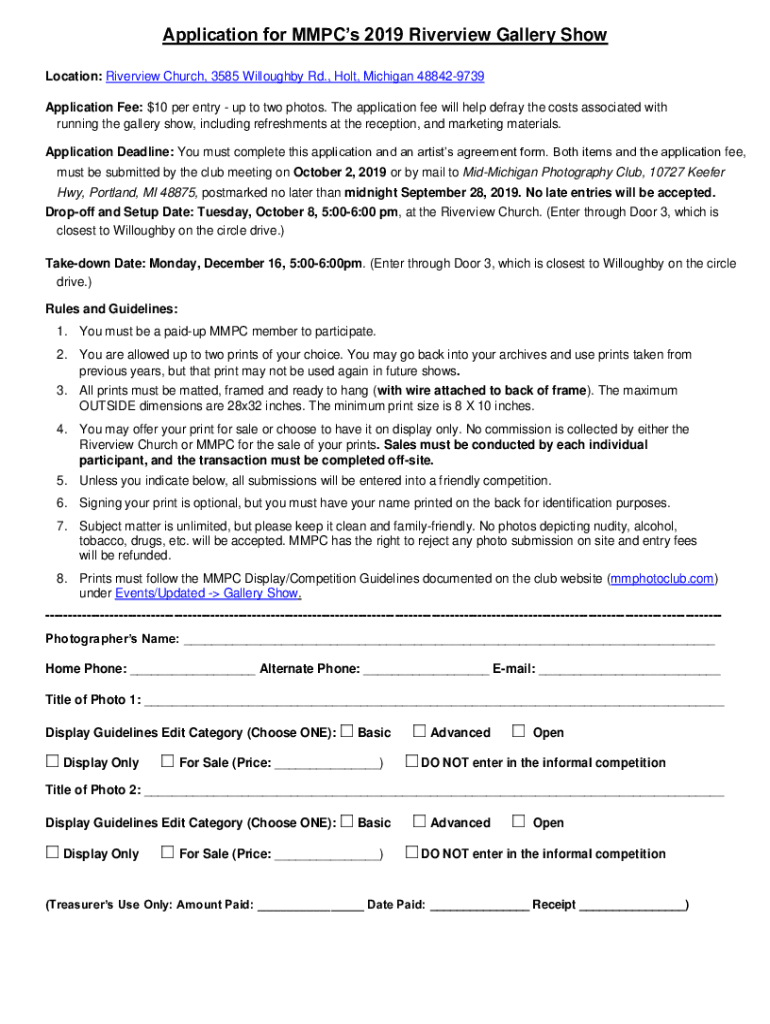 Fillable Online Application for MMPCs 2019 Riverview Gallery Show Fax Email Print - pdfFiller
