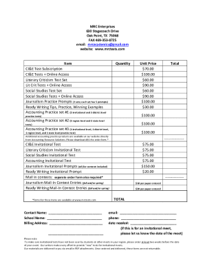 Fillable Online Item Quantity Unit Price Total CI&E Test Subscription ...