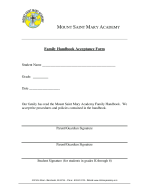 Fillable Online Family Handbook Acceptance Form Fax Email Print - pdfFiller