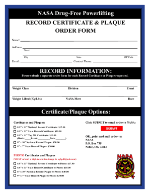 Fillable Online PDF ORDER FORM RECORD CERTIFICATE & PLAQUE RECORD ...