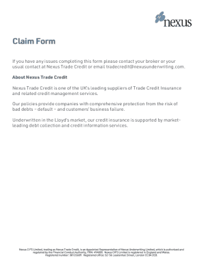 Fillable Online Statement of Credit Control Form - Nexus Underwriting ...