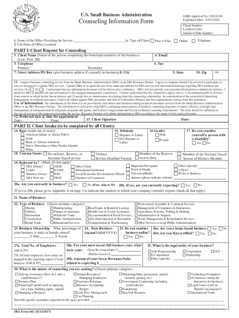 Fillable Online SBA Counseling Information Form 641. SBA Form 641 Fax ...