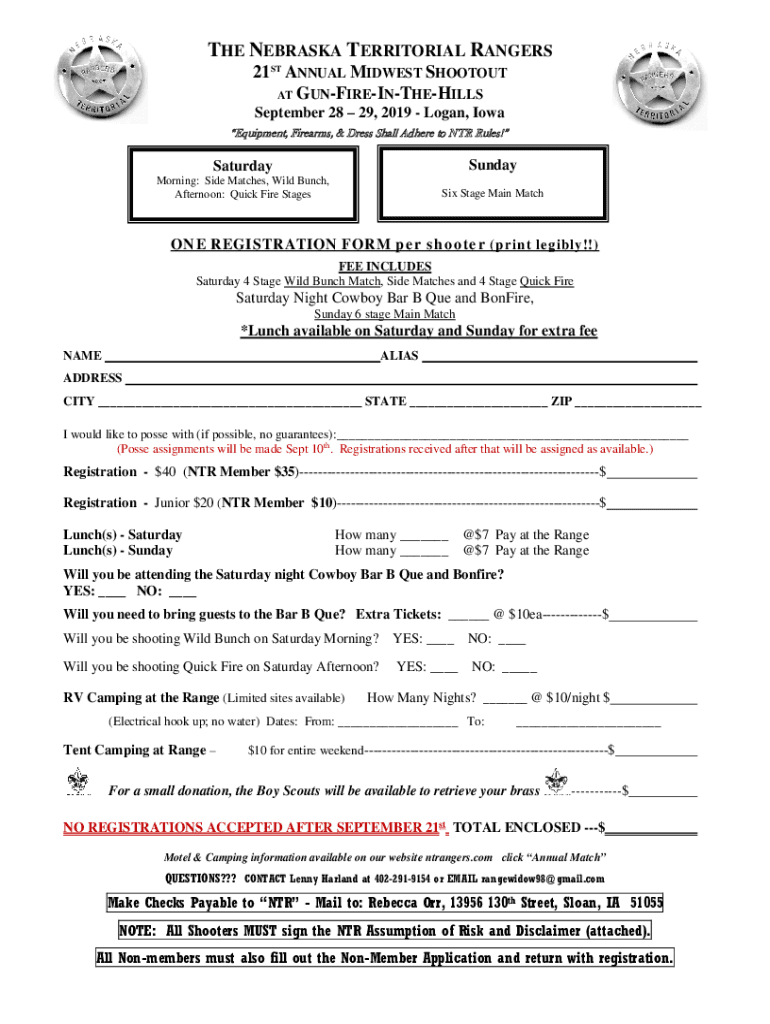 Fillable Online THE NEBRASKA TERRITORIAL RANGERS 21ST ANNUAL MIDWEST ...