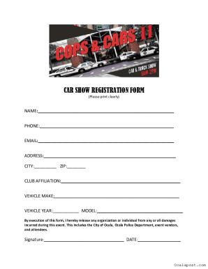 Fillable Online CAR SHOW REGISTRATION FORM - Ocala Post Fax Email Print ...