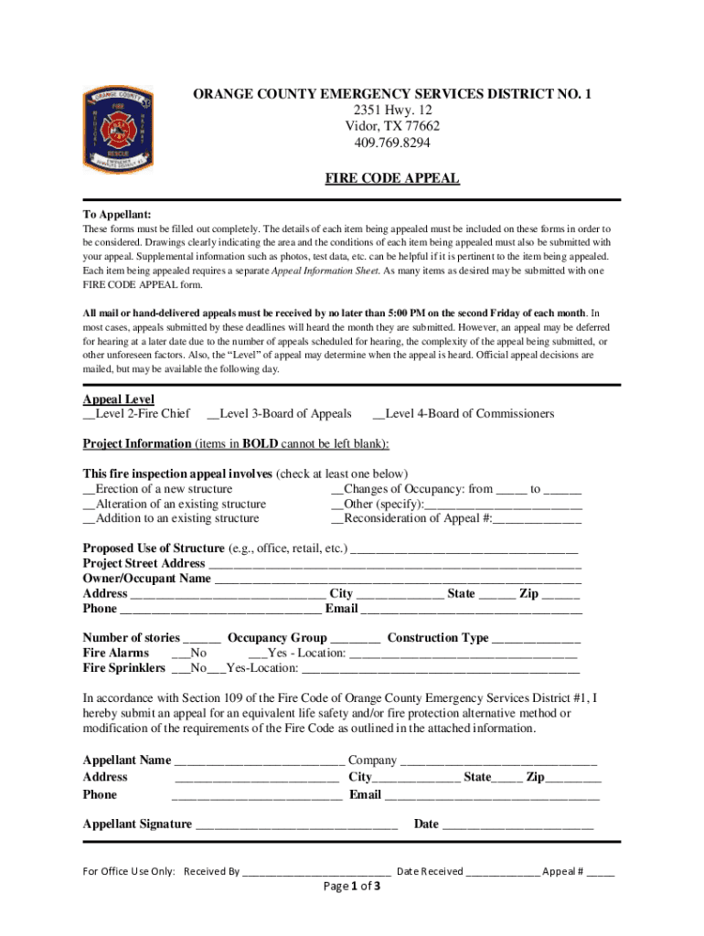 Fillable Online ORANGE COUNTY EMERGENCY SERVICES DISTRICT NO Fax Email Print - pdfFiller